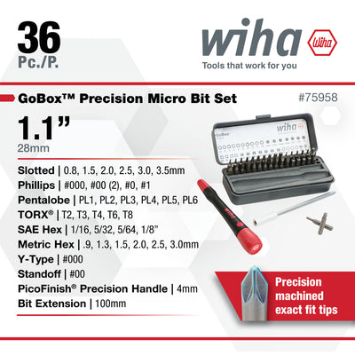 Wiha 75958 Precision Micro Bit Go Box Set 36 pc.