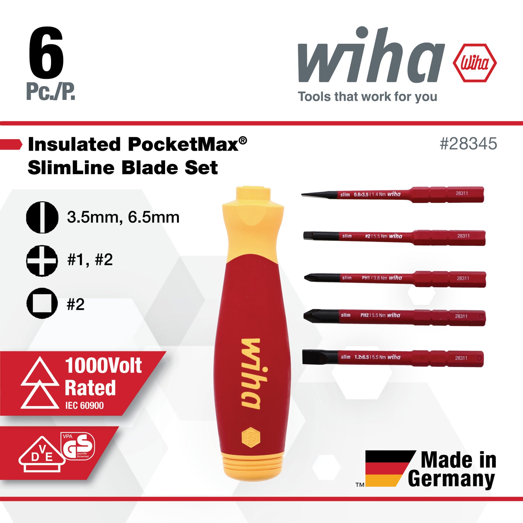 Wiha 28345 Insulated PocketMax SlimLine Multi-Driver 6 Piece Set