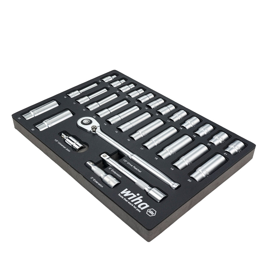 29 Piece 1/2" Drive Professional Standard and Deep Socket Tray Set - M